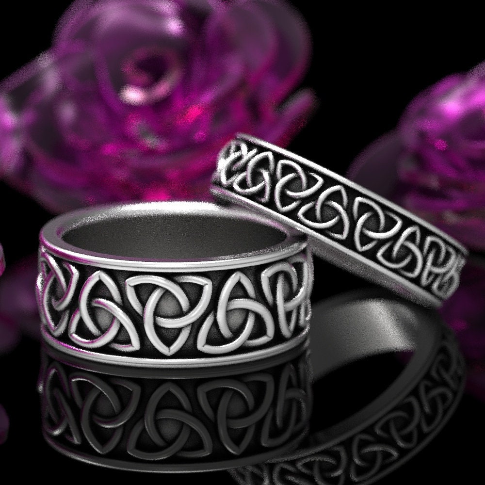 Celtic Trinity Wedding Ring Set, Trinity Knot Wedding Band Set, Celtic ...
