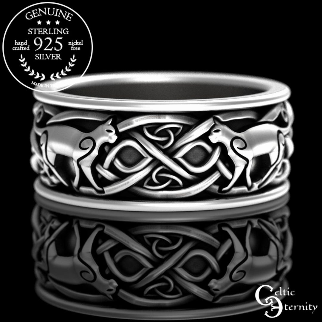 Mens Sterling Silver Irish Cat, Swirl Cat Wedding Band, Celtic Ring ...