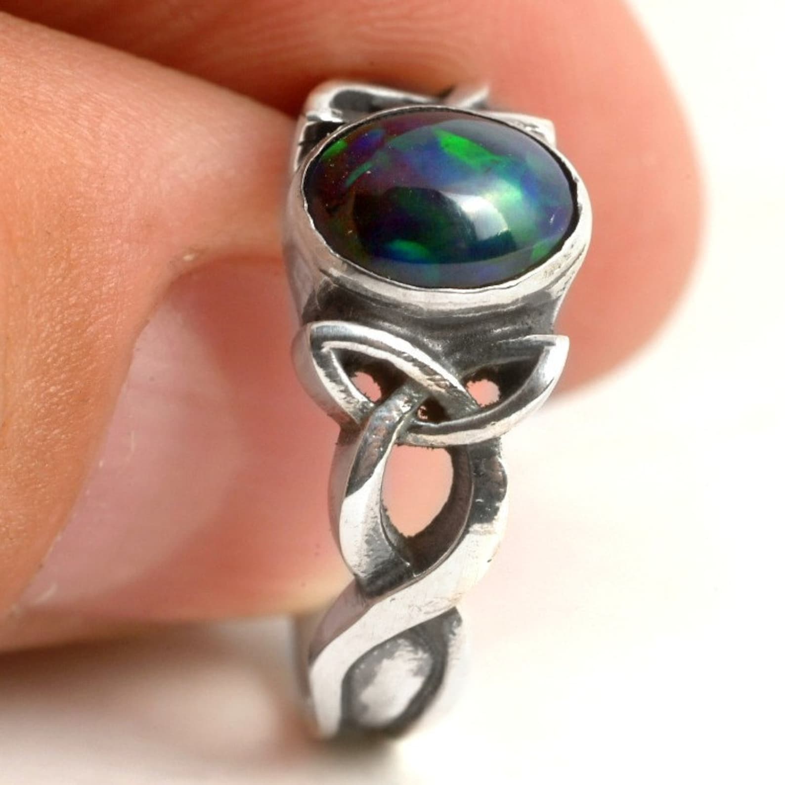 Opal Engagement Ring, Sterling Silver Celtic Opal Ring, Silver Celtic ...