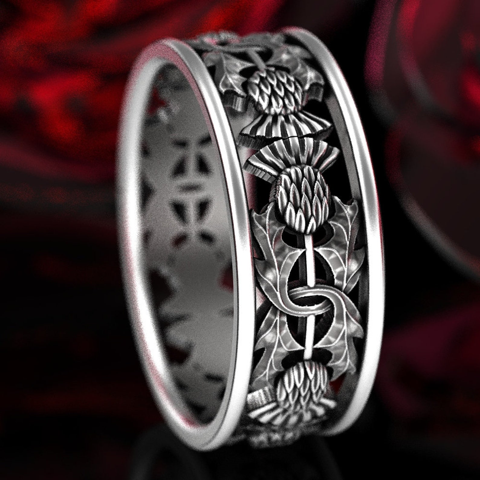 Sterling Silver Thistle Ring Thistle Wedding Band Scottish - Etsy