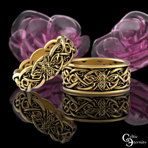 Gold His Hers Bee Wedding Ring Set, 10K 14K Irish Celtic Matching ...