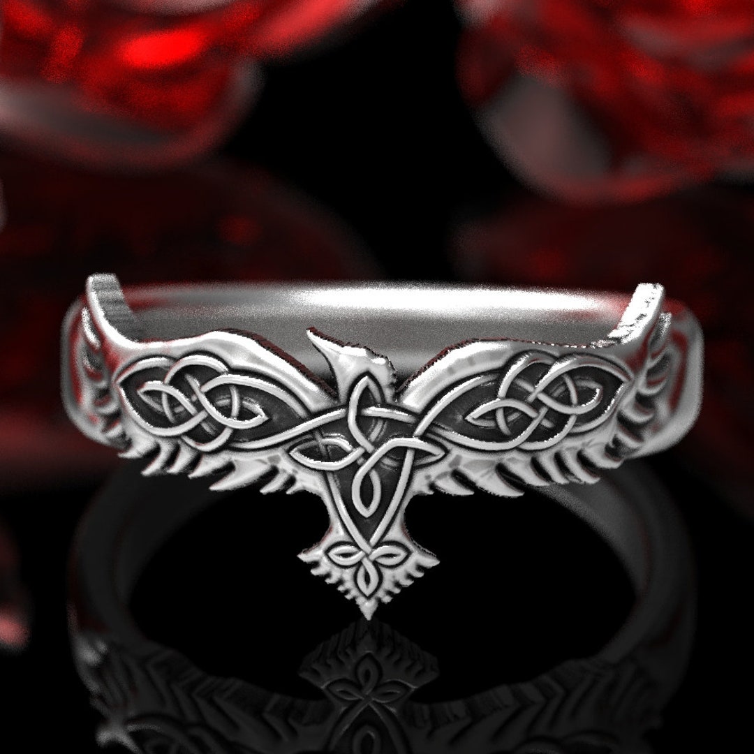 Sterling Silver Celtic Raven Ring, Raven Wedding Band, Womens Wedding ...