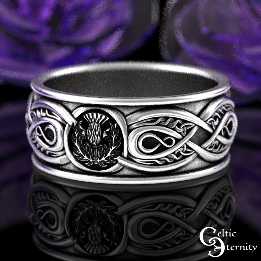 Classic Scottish Wedding Band, Sterling Silver Thistle Wedding Ring ...