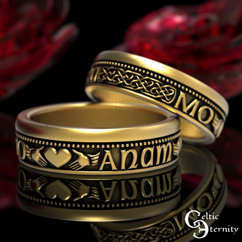 Gold Irish Soulmate Rings Modern Claddagh Ring Set His Hers | Etsy