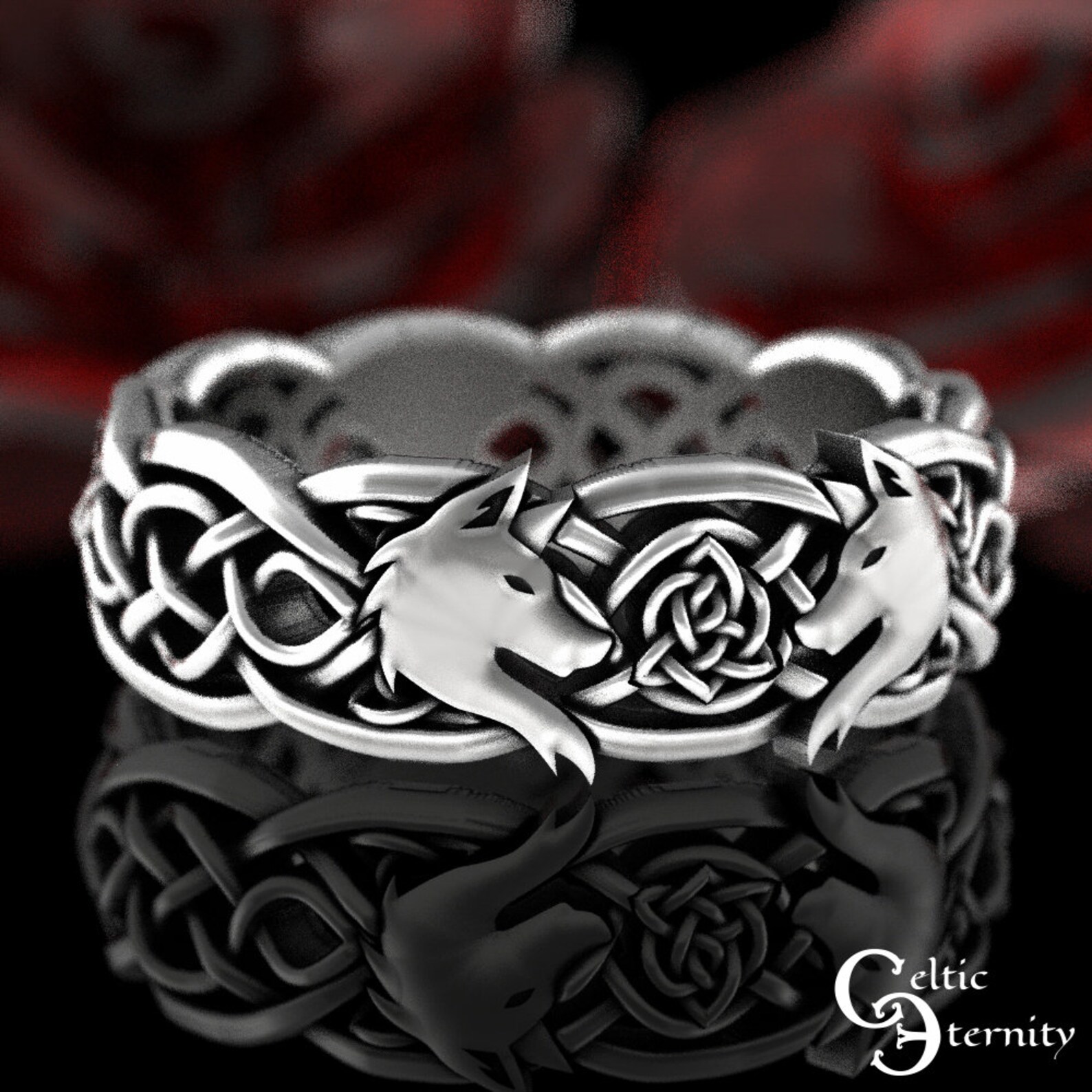 Sterling Silver Wolf Ring Wolves Wedding Ring Celtic Wolf - Etsy