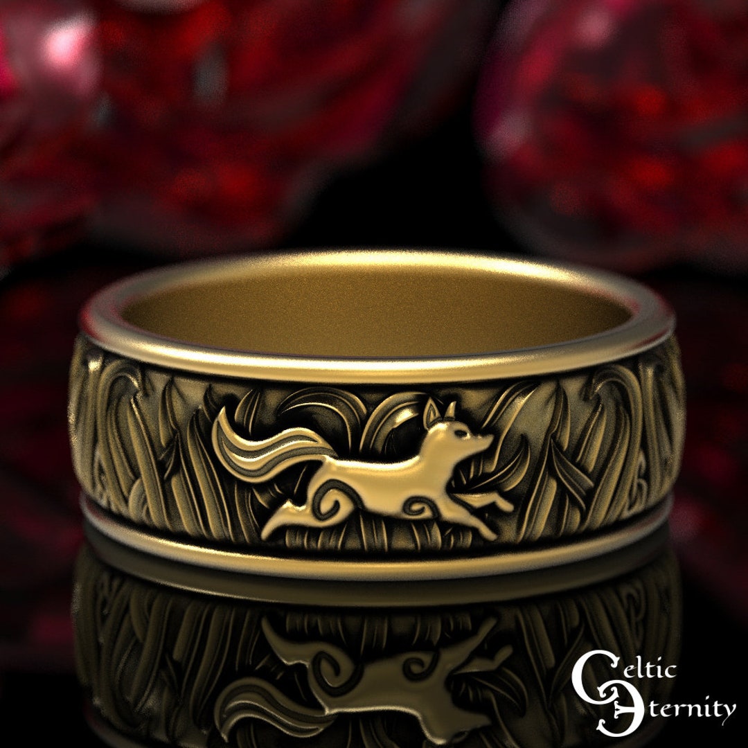Mens Gold Fox Ring, 10K Fox Wedding Ring, 10K Celtic Fox Ring, 14K Fox ...