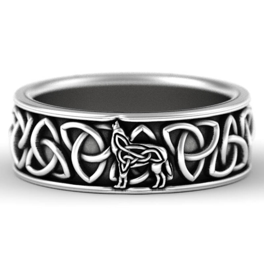 Sterling Silver Celtic Wolf Ring, Wolf Wedding Band, Celtic Trinity Animal Ring, Wolf Jewelry ...