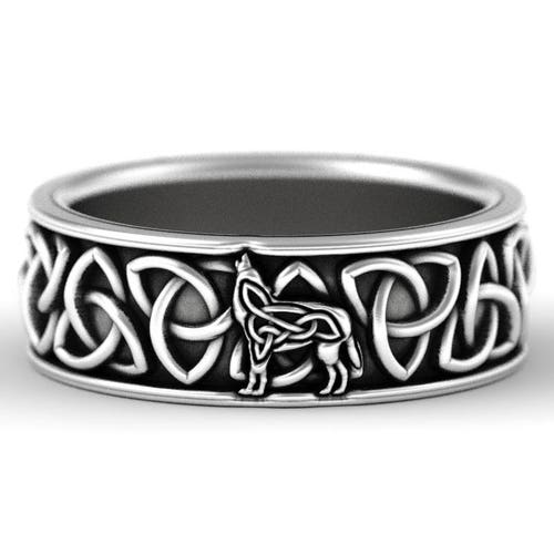 Solid Sterling Silver Celtic Wolf Ring Wolf Wedding Band - Etsy