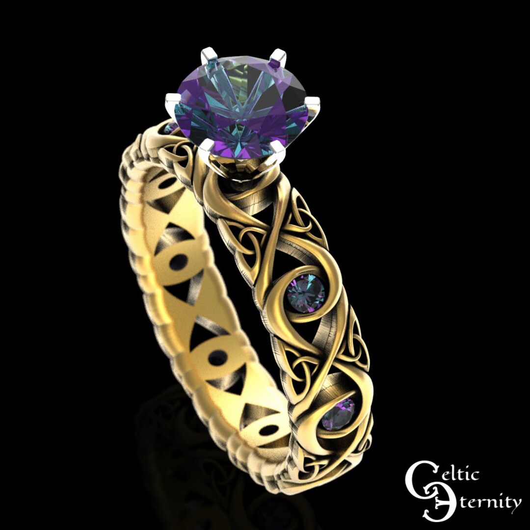 10K Alexandrite Solitaire Ring, Celtic Infinity Engagement Ring, 14K ...