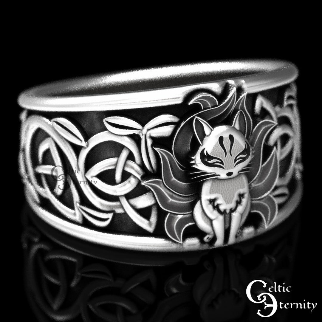 Sterling Silver Fox Ring, Celtic Fox Ring, Fox Wedding Ring, 9-tailed ...