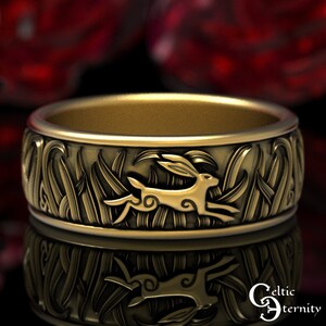 Gold Rabbit Ring, 10K Rabbit Wedding Ring, 10K Gold Hare Ring, Gold ...