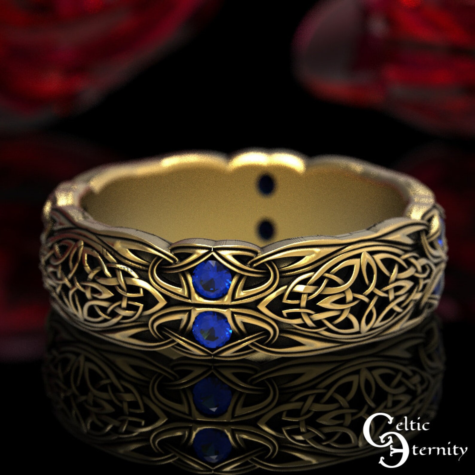 Gold Wedding Band With Sapphires Infinity Wedding Ring - Etsy