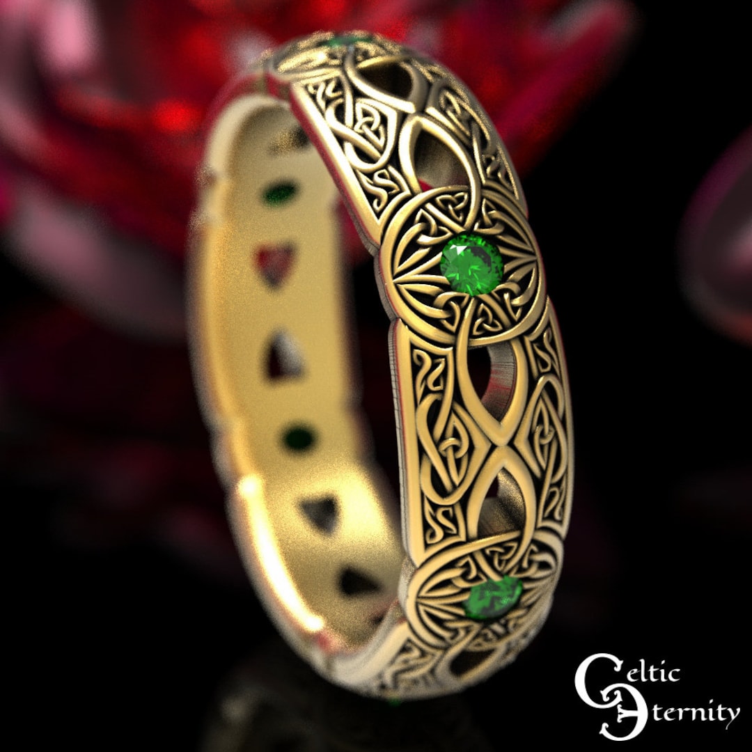 10K Gold Emerald Celtic Ring, 14K Gold Celtic Ring, 18K Celtic Wedding ...
