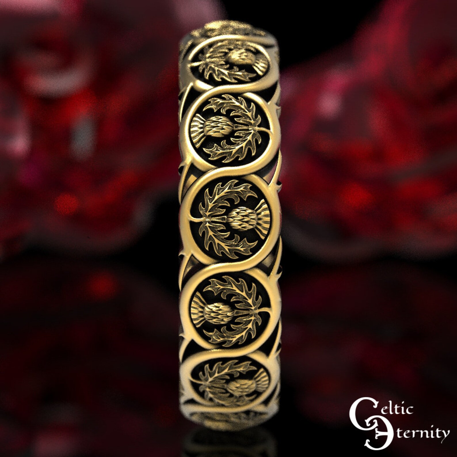 Gold Thistle Wedding Ring, Scottish Thistle Ring, Gold Nature Wedding ...