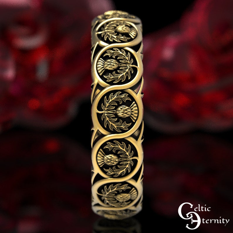 Gold Thistle Wedding Ring, Scottish Thistle Ring, Gold Nature Wedding ...