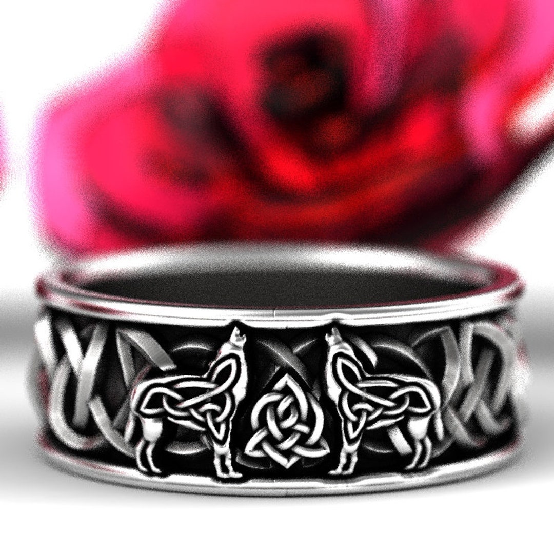 Celtic Wolf Ring, Sterling Wolf Wedding Band, Wolf Wedding Band, Viking ...