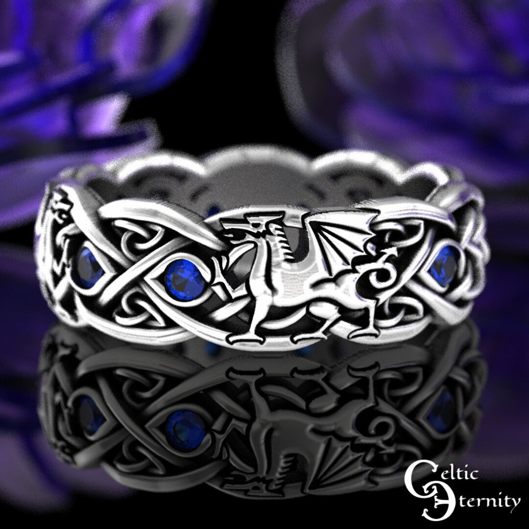 Sterling Double Dragon Ring With Sapphire, Sapphire Dragon Ring ...