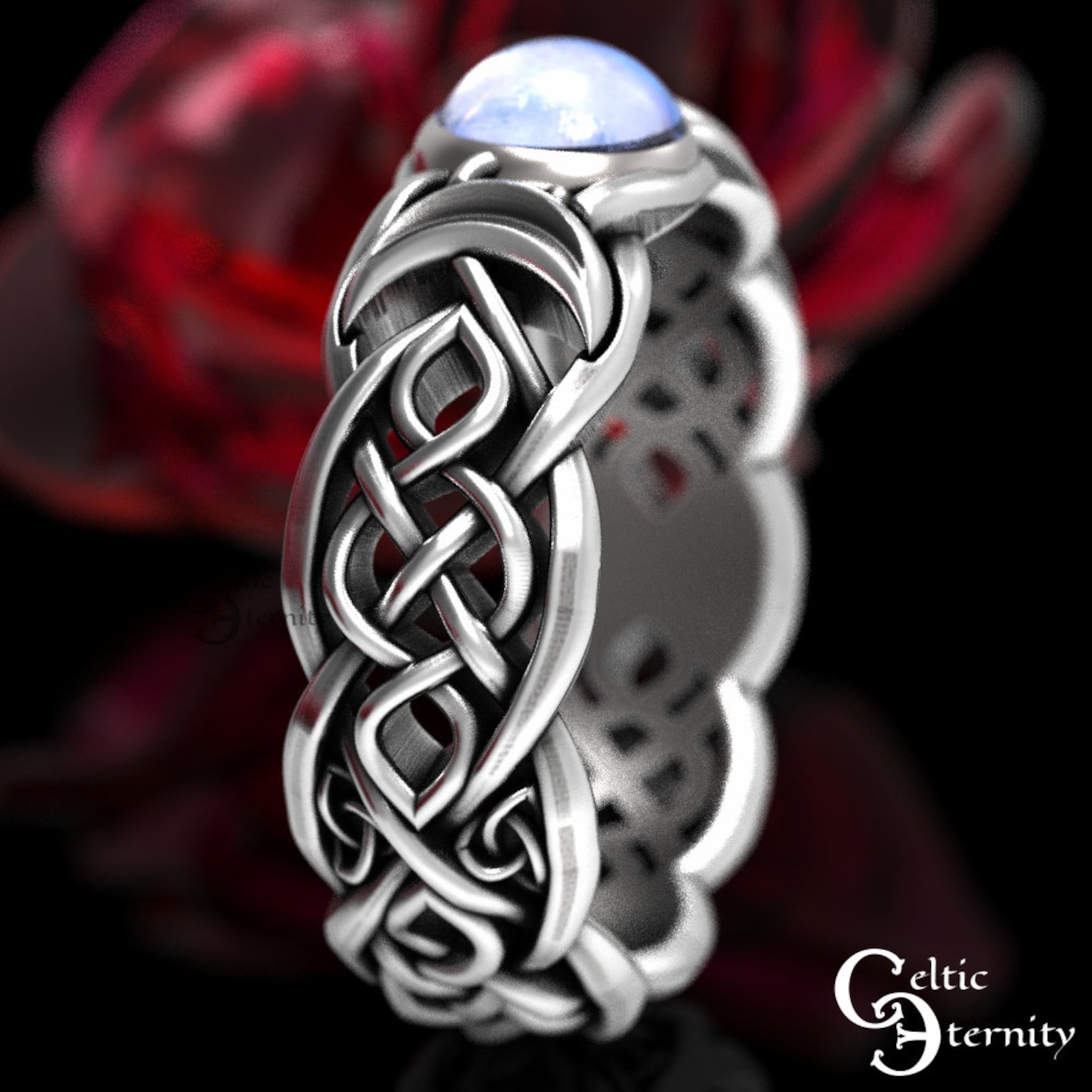 Celtic Moon Ring Sterling Silver Moonstone Ring Silver - Etsy
