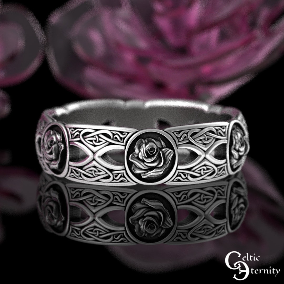 Womens Celtic Rose Wedding Ring, Sterling Scottish Heart Wedding Band ...