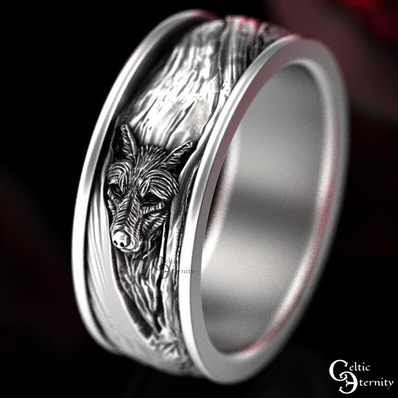 Sterling Silver Wolf Ring Men's Wolf Wedding Ring Wolf - Etsy