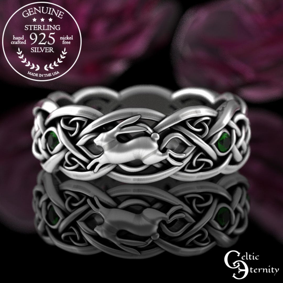 Emerald Rabbit Ring, Sterling Rabbit Ring, Silver Rabbit Wedding ...