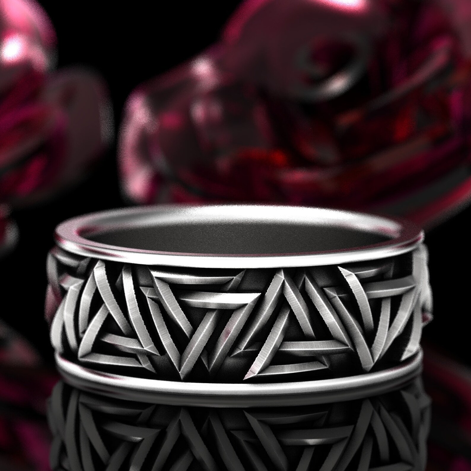 Valknut Wedding Band Set, Sterling Silver Interlocking Triangles Ring ...