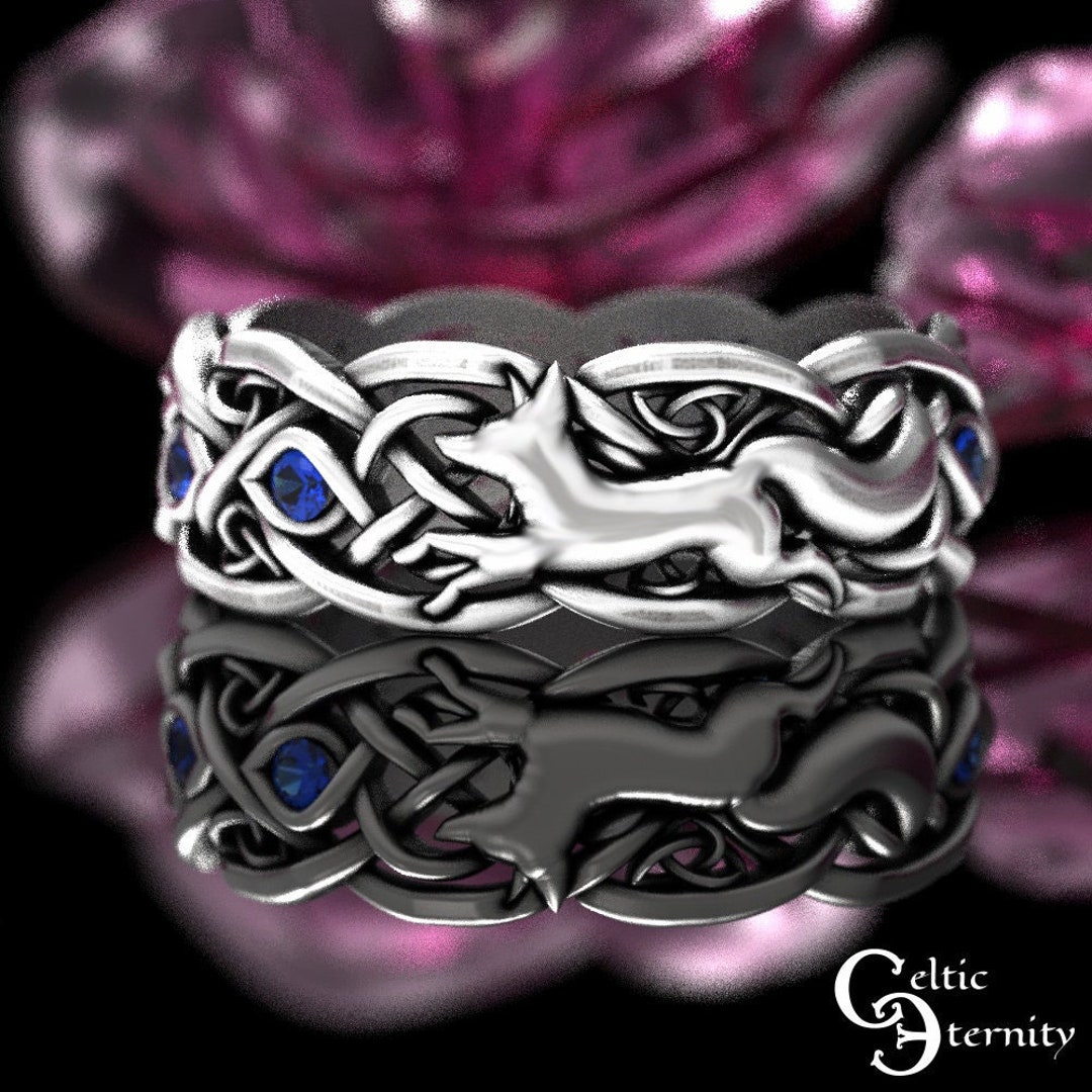 Womens Sterling Fox Ring, Sapphire Fox Wedding Ring, Fox Wedding Ring ...