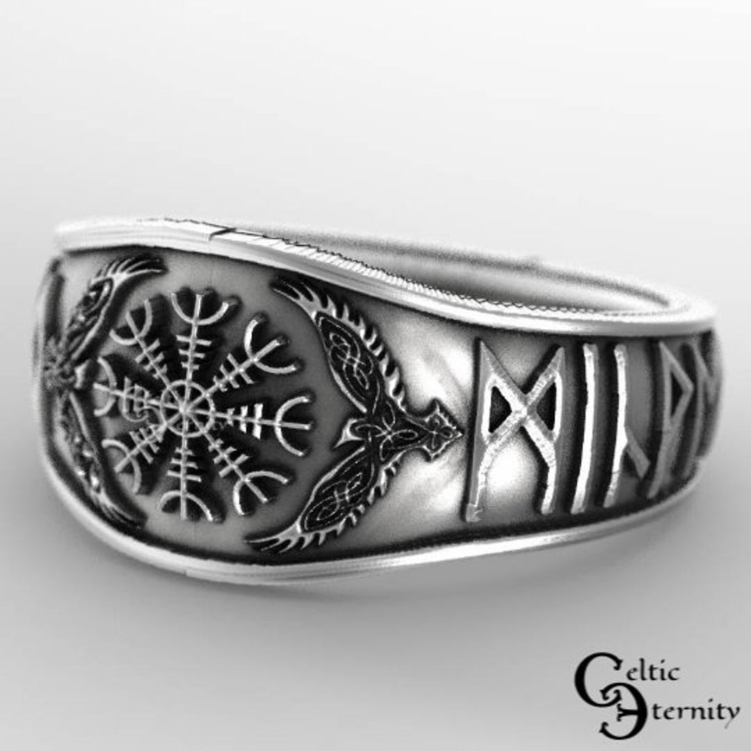 Sterling Viking Ring, Odin Ring, Norse Raven Ring, Helm of Awe Ring ...