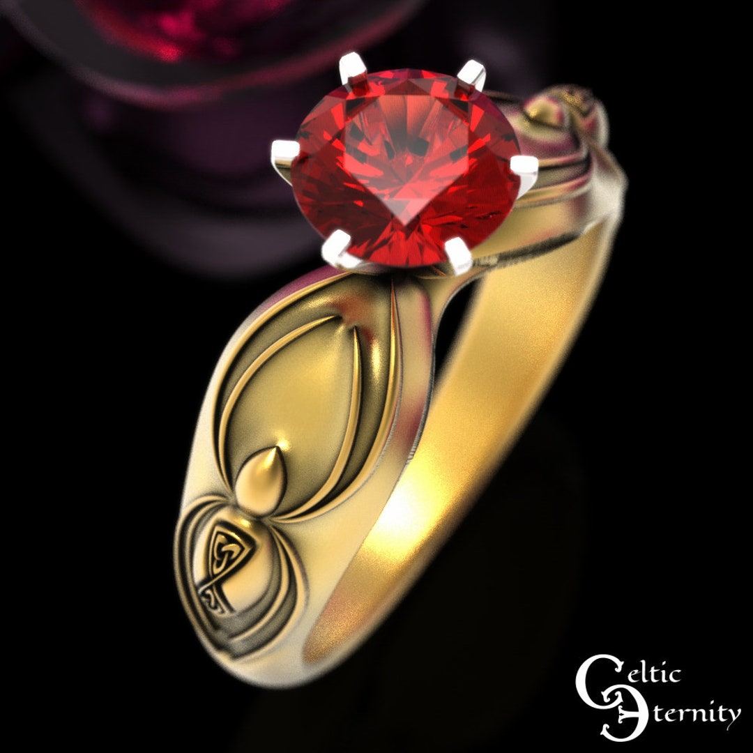 Ruby & Gold Spider Ring, 10K Spider Engagement Ring, Ruby Spider ...