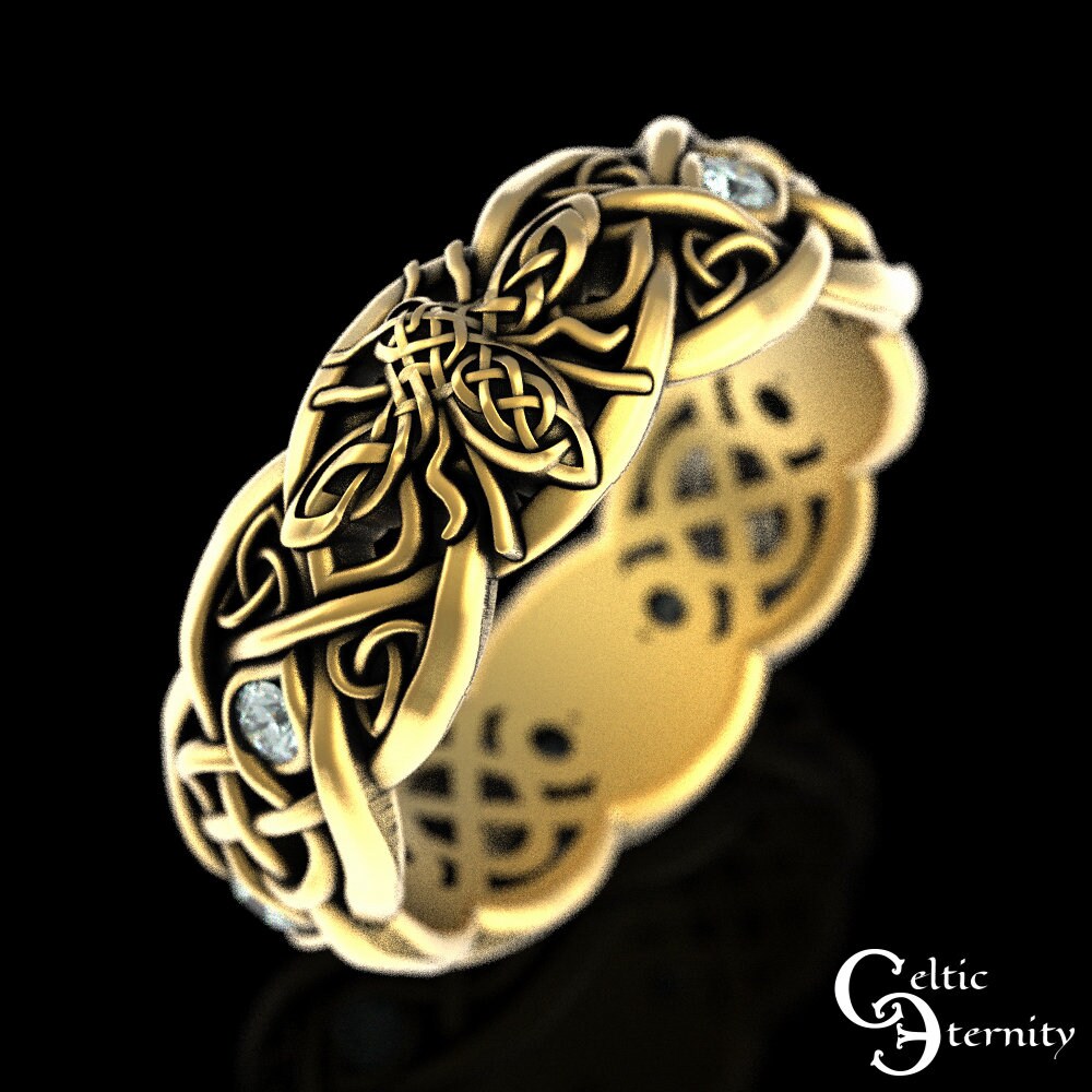 Gold Moissanite Honey Bee Ring, 10K Bumble Bee Ring, Gold Honeybee Ring ...