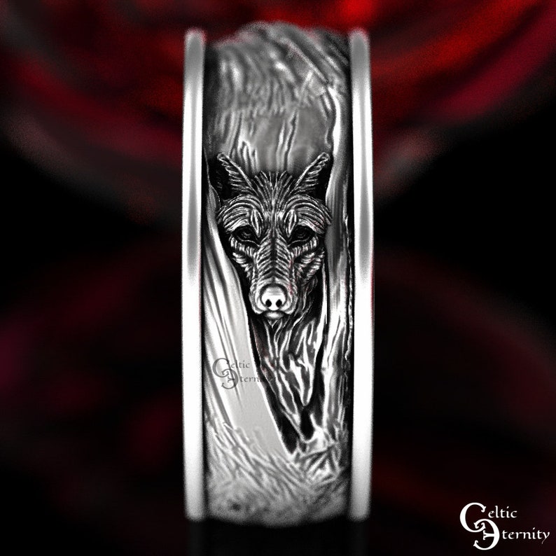 Sterling Silver Wolf Ring Men's Wolf Wedding Ring Wolf - Etsy