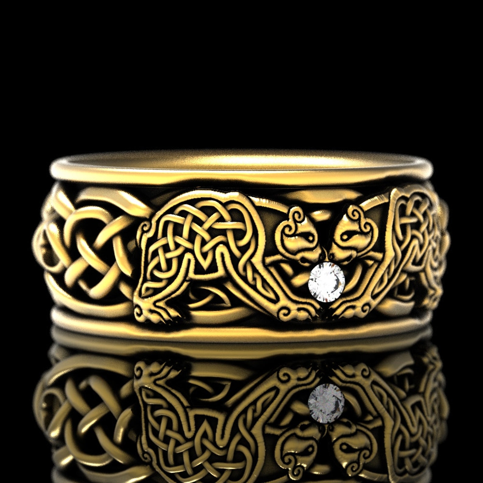 Twin Bears Celtic Wedding Ring Gold Bear Ring Celtic Bear | Etsy