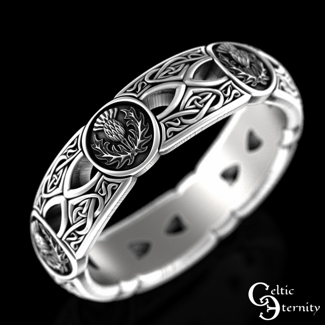 Sterling Silver Thistle Wedding Band, Womens Scottish Wedding Ring ...