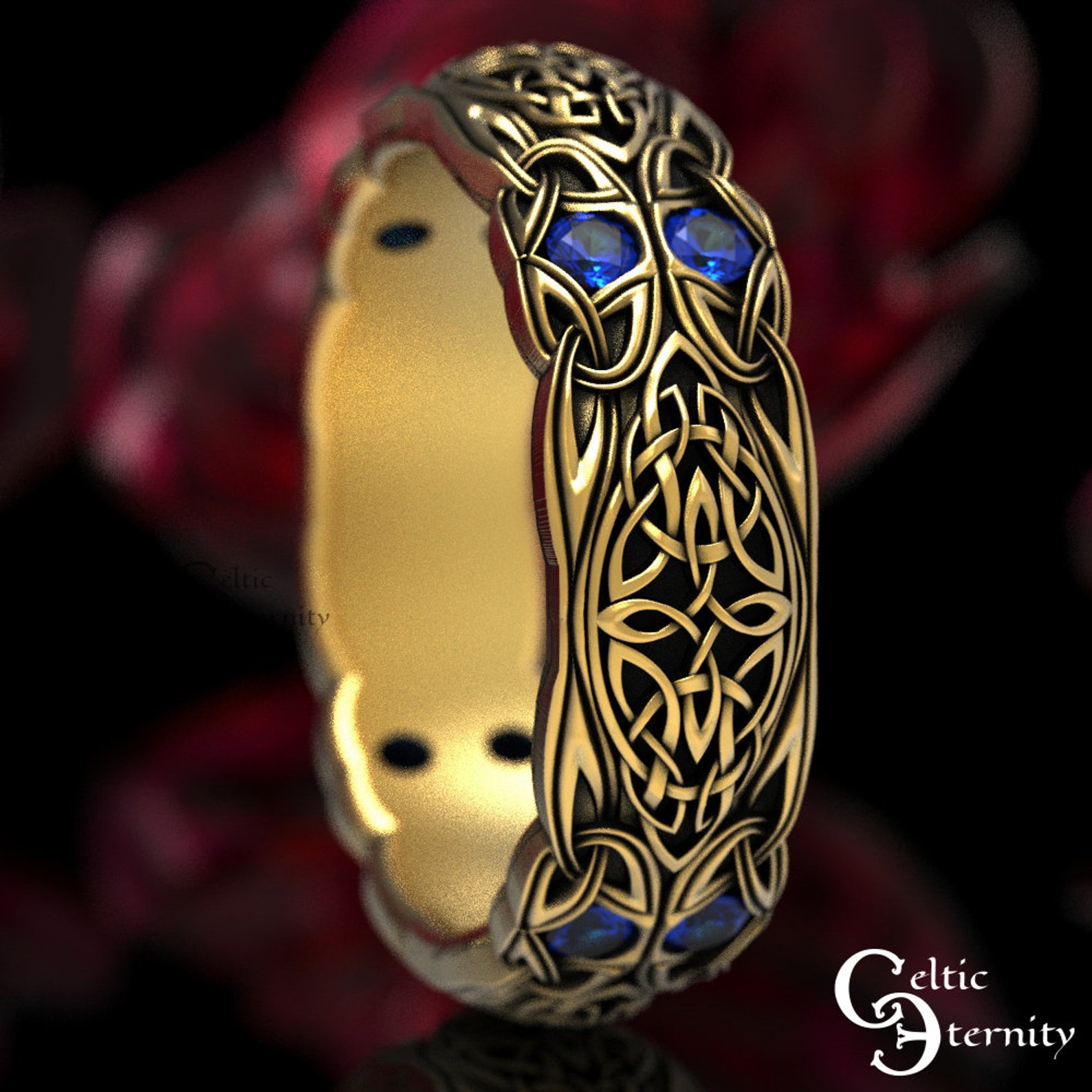 Gold Wedding Band With Sapphires Infinity Wedding Ring - Etsy