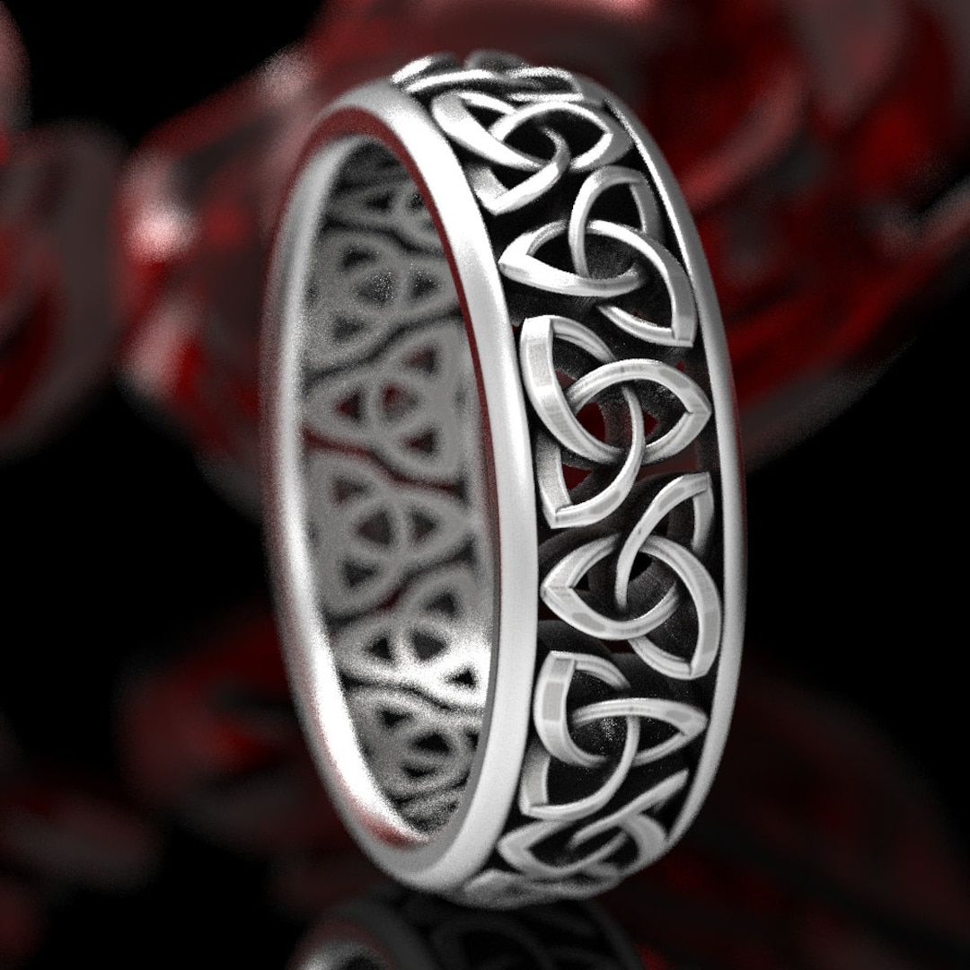 Celtic Wedding Ring, Trinity Knot Mens Wedding Ring, Sterling Silver ...