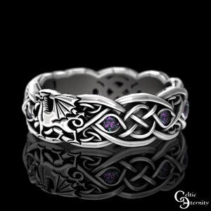 Alexandrite Welsh Dragon Ring, 10K 14K Dragon Wedding Band, Celtic ...