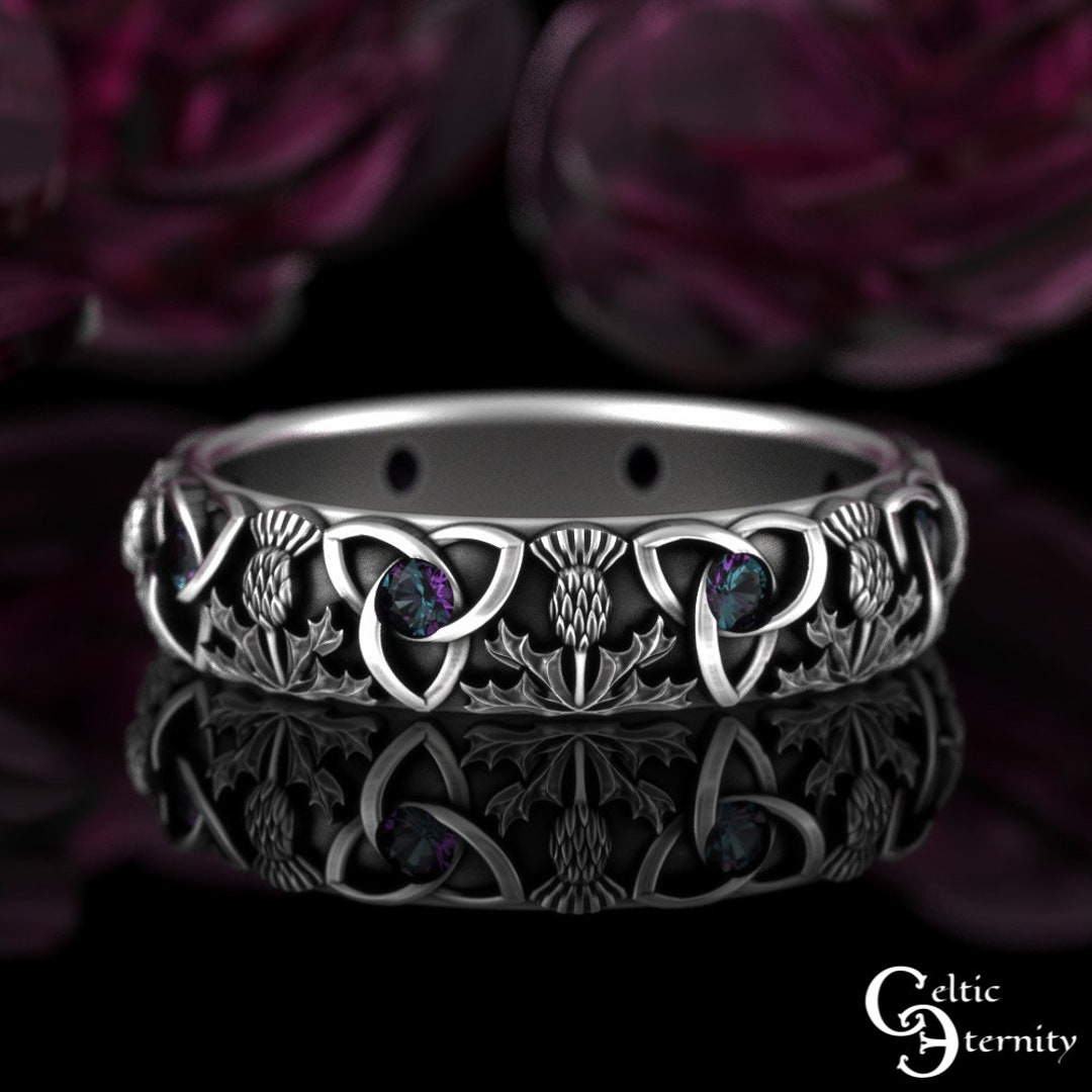 Womens Alexandrite Thistle Ring, Sterling Classic Thistle Wedding Band ...