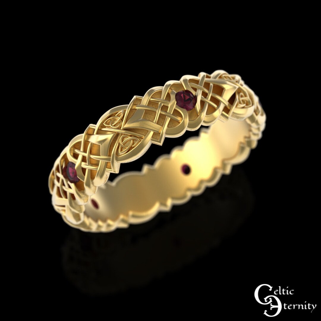 Gold & Ruby Celtic Knot Ring, Heart Knot Gold Wedding Ring, Wedding ...