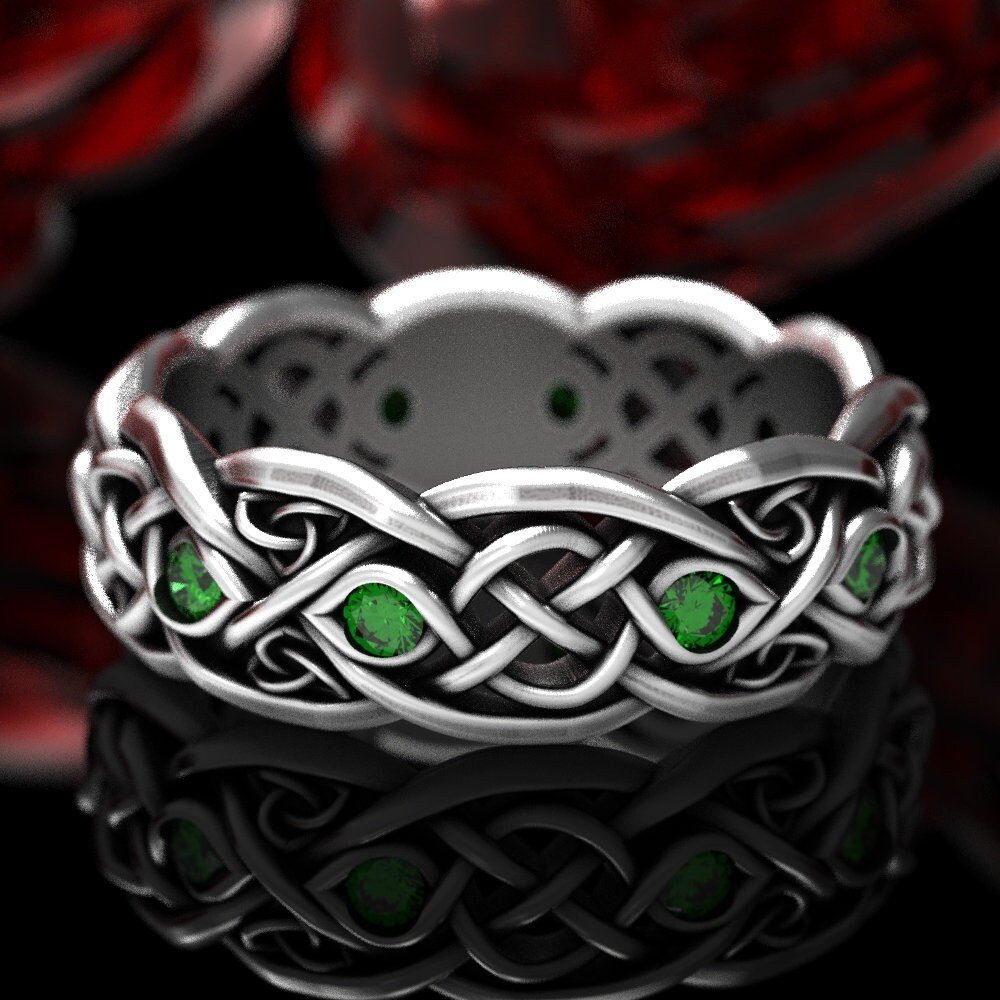 Silver Infinity Ring, Sterling Celtic Ring, Emerald Celtic Ring ...
