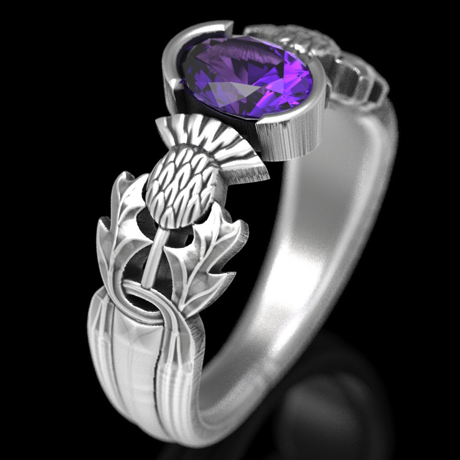 Thistle Engagement Ring, Sterling Silver Amethyst Scottish Solitaire ...