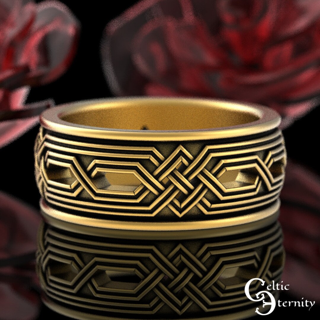Gold Mens Viking Wedding Band, 10K 14K Gold Irish Knotwork Wedding Ring ...