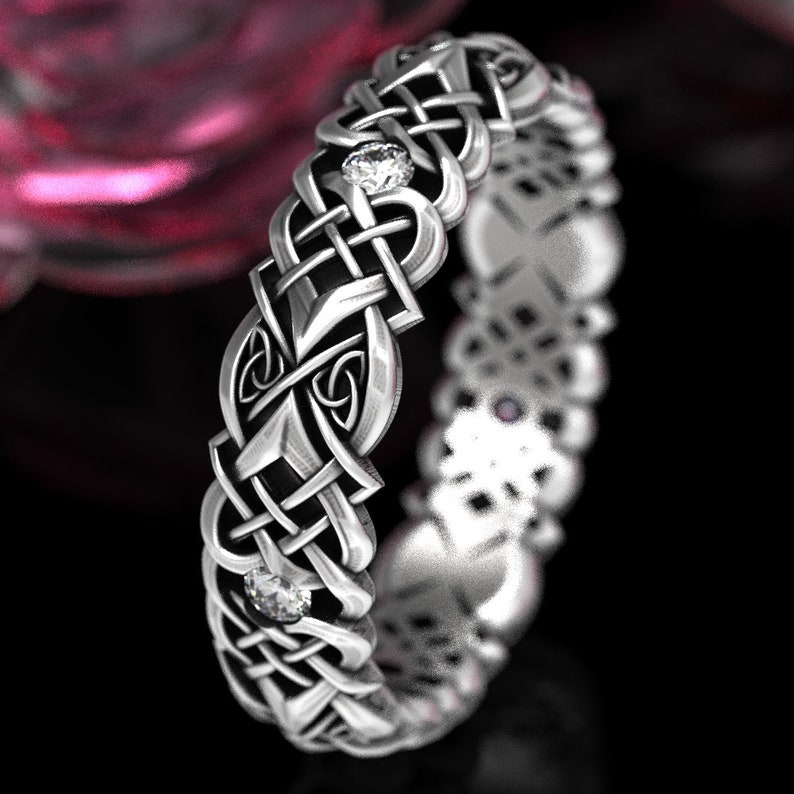 Celtic Knot Moissanite Wedding Ring Set. Matching Celtic Heart - Etsy Celtic Knot Moissanite Wedding Ring Set. Matching Celtic Heart - Etsy