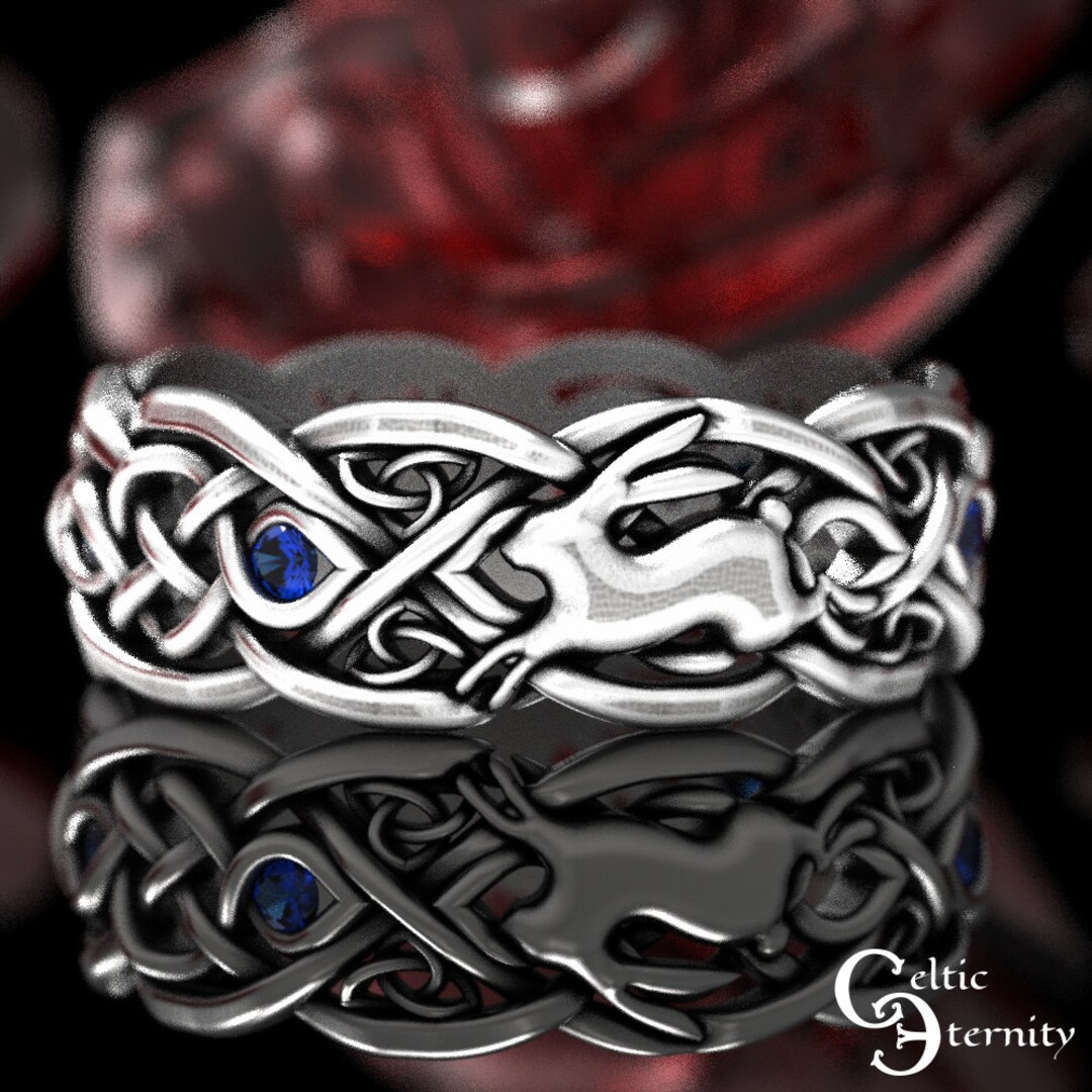 Sapphire Rabbit Ring, Sterling Rabbit Ring, Rabbit Wedding Ring, Celtic ...