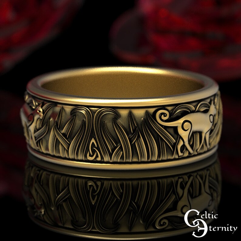 Gold Celtic Cat Ring 10K Cat Wedding Band Gold Irish Cat - Etsy