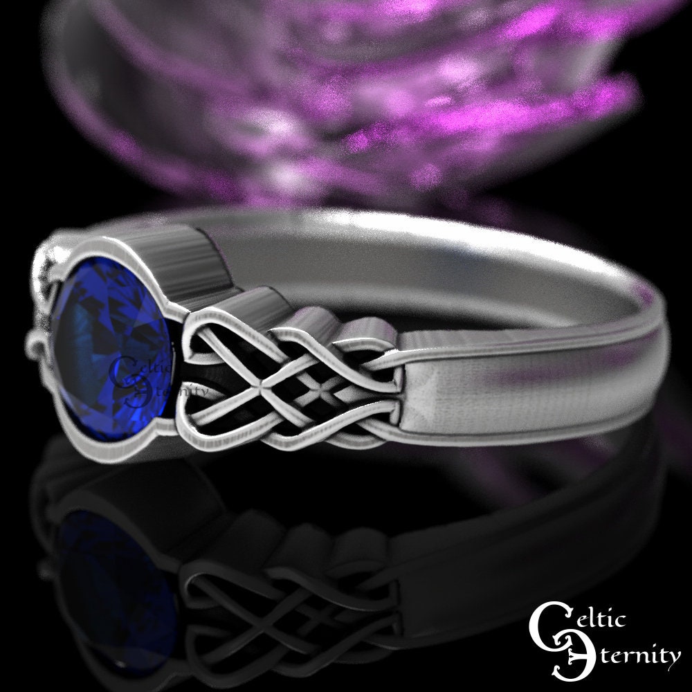 Celtic Blue Sapphire Engagement Ring, Sapphire Solitaire Ring, Celtic ...