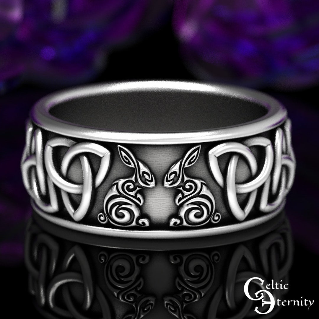 Sterling Silver Rabbit Ring, Celtic Rabbit Ring, Hare Ring, Rabbit ...