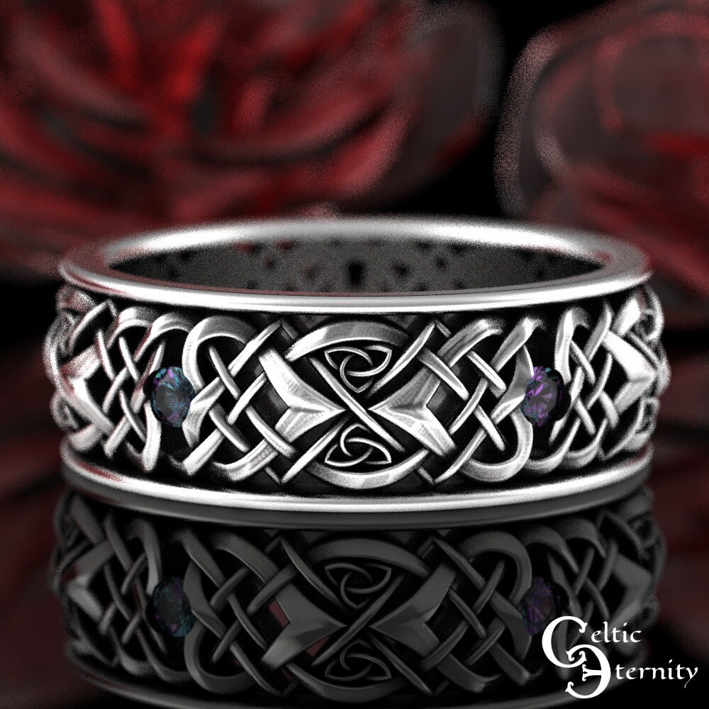 Mens Alexandrite Ring, Sterling Alexandrite Wedding Band, Heart Knot ...