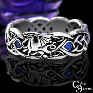 Matching Dragon Wedding Rings, Sapphire Sterling Celtic Rings, His Hers ...
