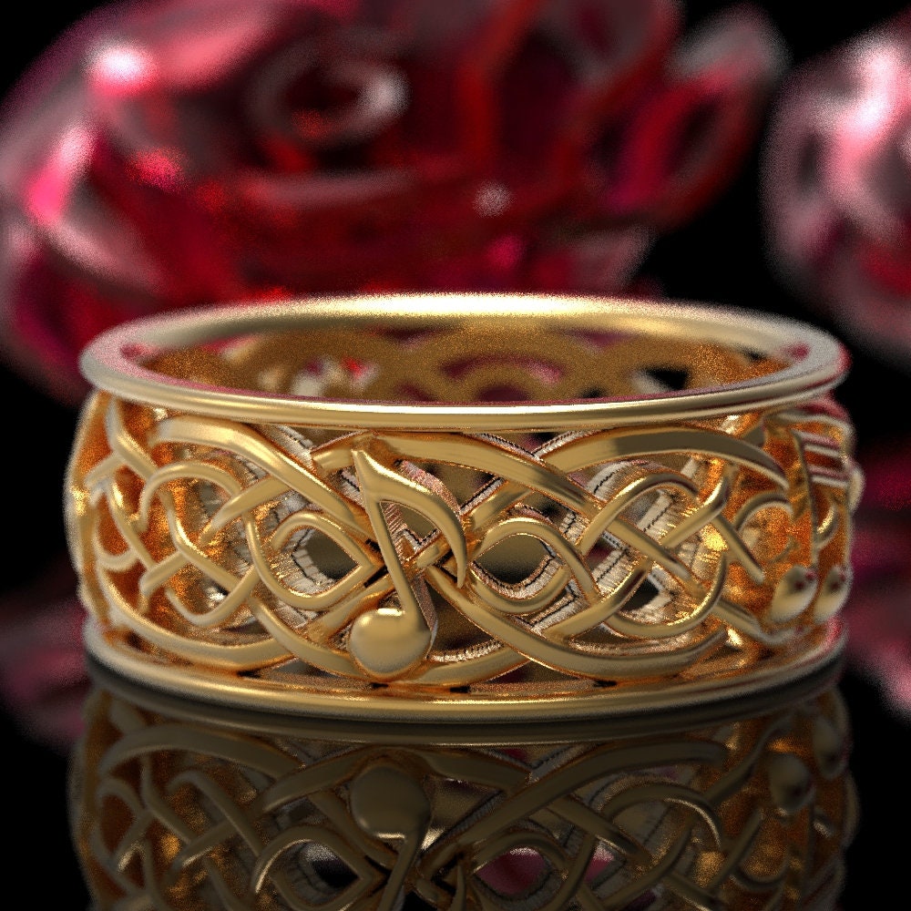 Gold Music Note Ring, Gold Music Wedding Ring, Music Note Ring, Music ...