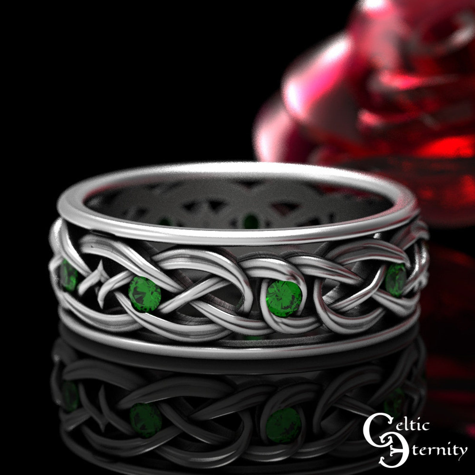 Emerald & Sterling Irish Wedding Ring, Sterling Silver Celtic Knotwork ...